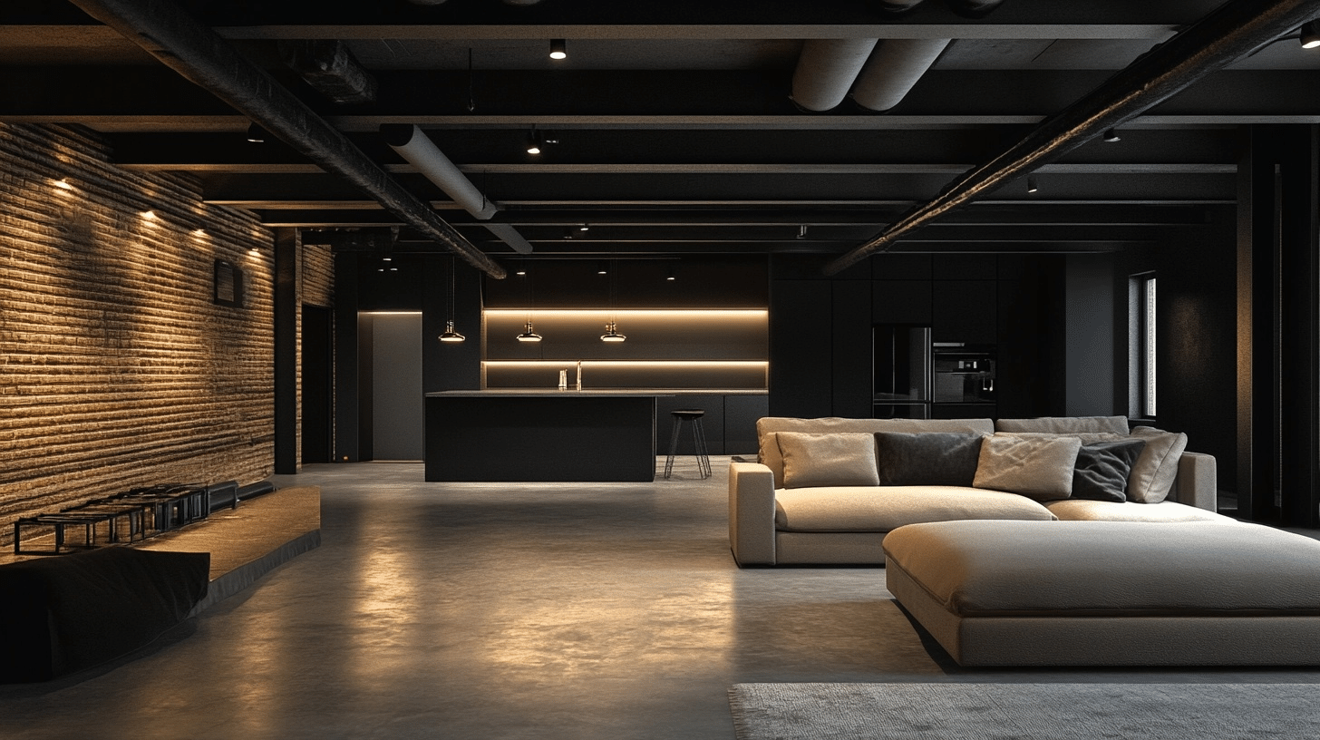 Modern Black Painted Basement Ceiling: Inspirations and More - Meredith ...